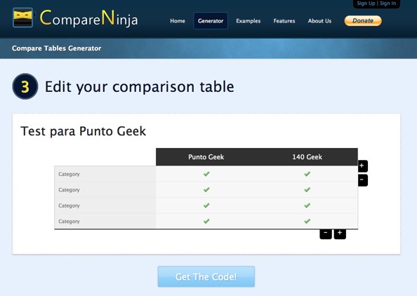 Crear tablas comparativas online con Compare Ninja